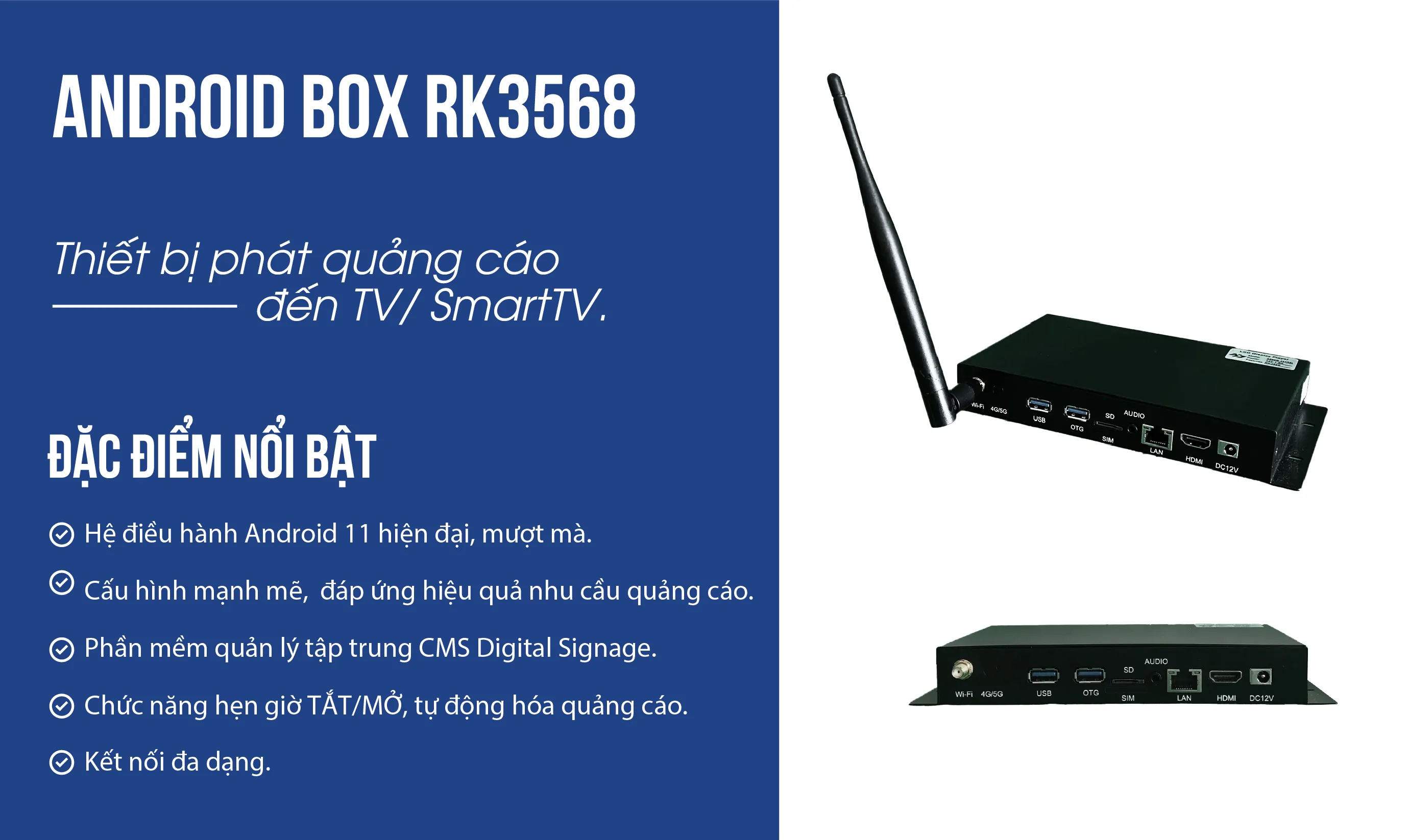 Android Box RK3568 | Thiết bị phát quảng cáo Android Box đến TV/ SmartTV - SmartRetail